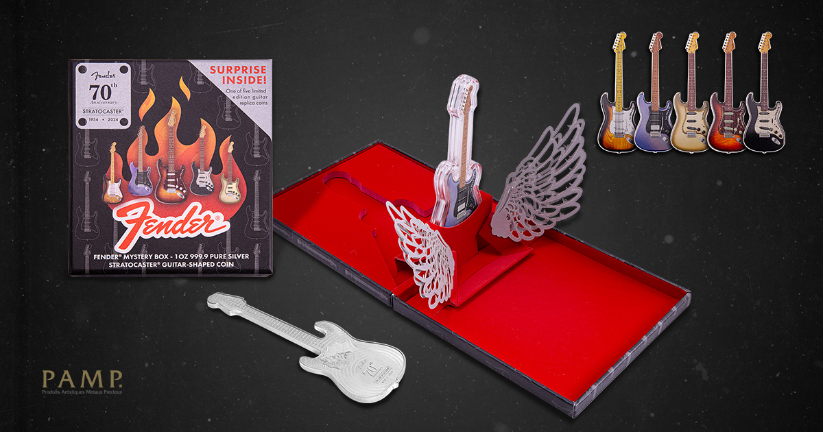 Fender® Stratocaster® 70th Anniversary 1oz Silver Coin Mystery Box | PAMP